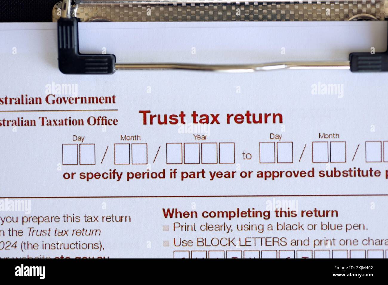 KYIV, UKRAINE - JULY 10, 2024 Australian Trust Tax Return blank form ...