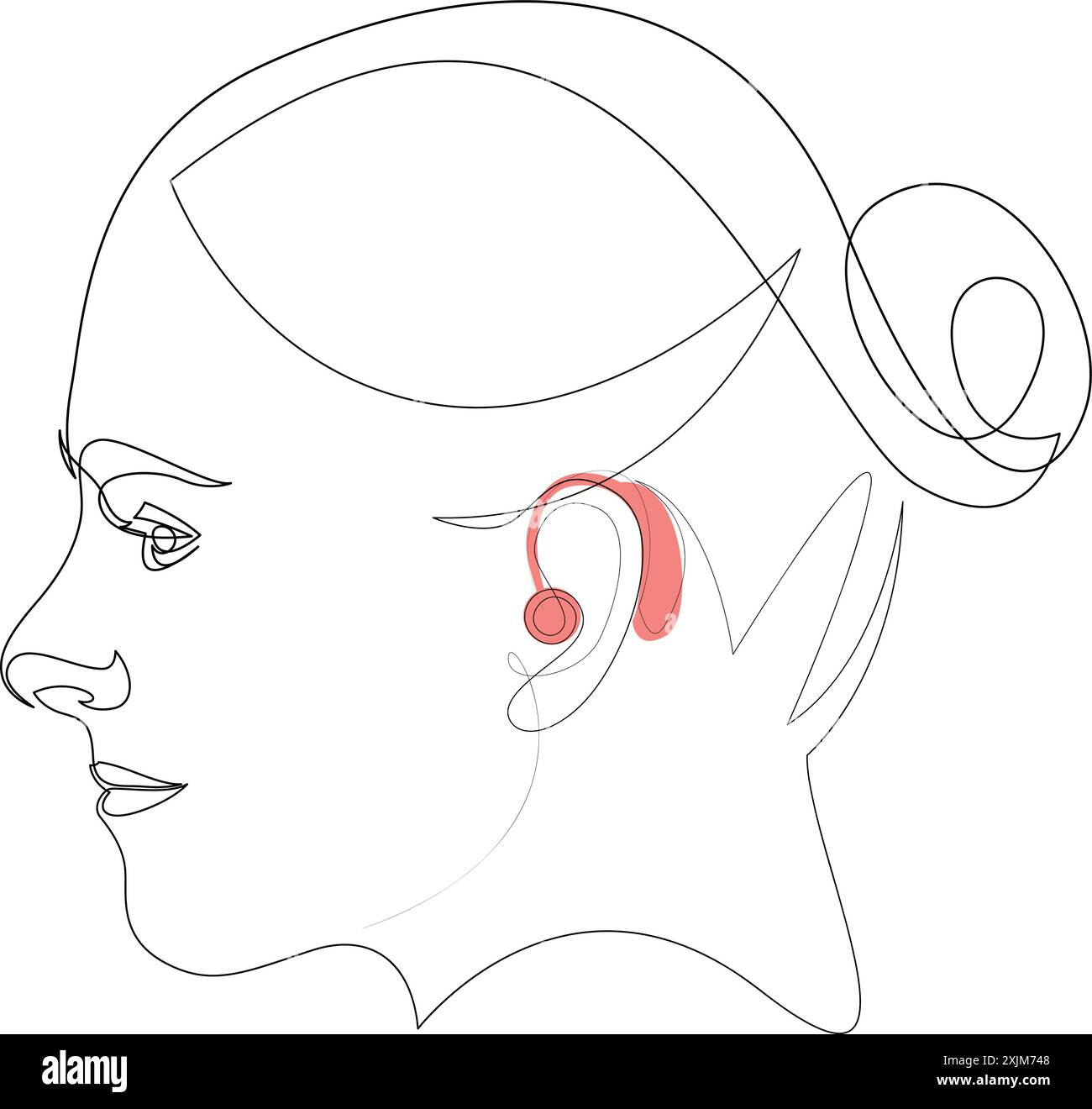 Woman wearing hearing aid continuous line drawing. Otolaryngology ...