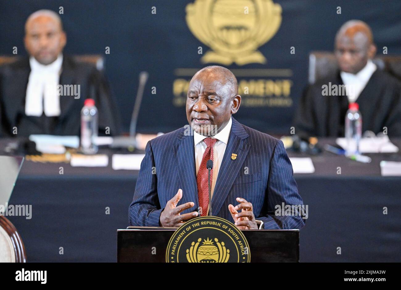 Cape Town, South Africa. 18th July, 2024. South African President Cyril Ramaphosa (front ...