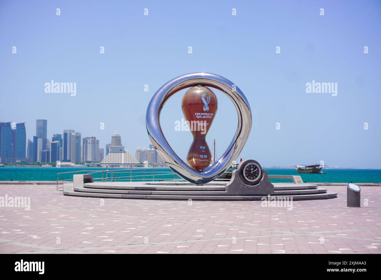 2022 FIFA World Cup countdown clock on Doha's corniche In Doha, Qatar ...