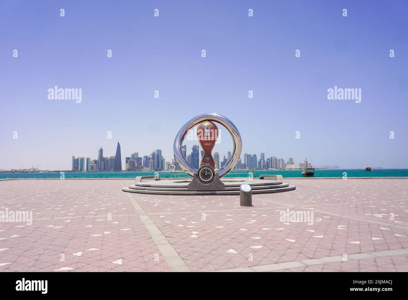 2022 FIFA World Cup countdown clock on Doha's corniche In Doha, Qatar ...