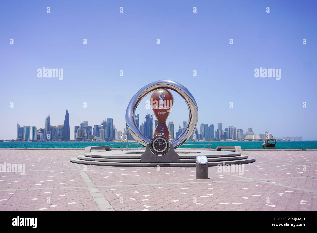 2022 FIFA World Cup countdown clock on Doha's corniche In Doha, Qatar ...