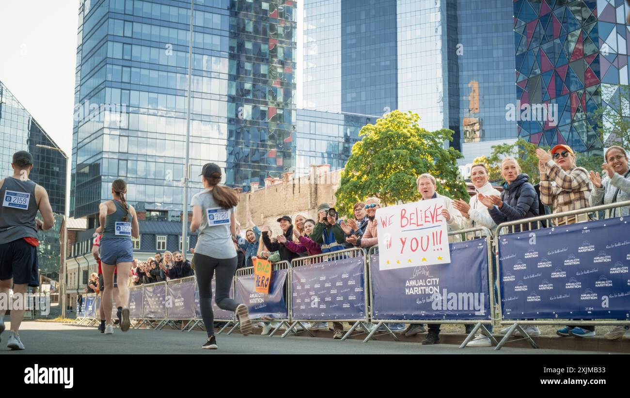 Back View: Diverse Group of Marathon Joggers Competing for the First ...