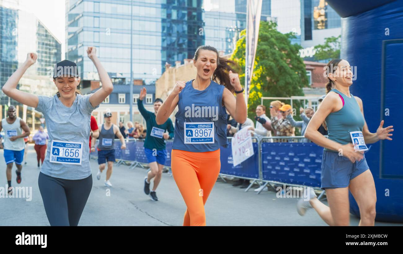 Women Supporting Women: Portrait of Happy Female Runners Participating ...