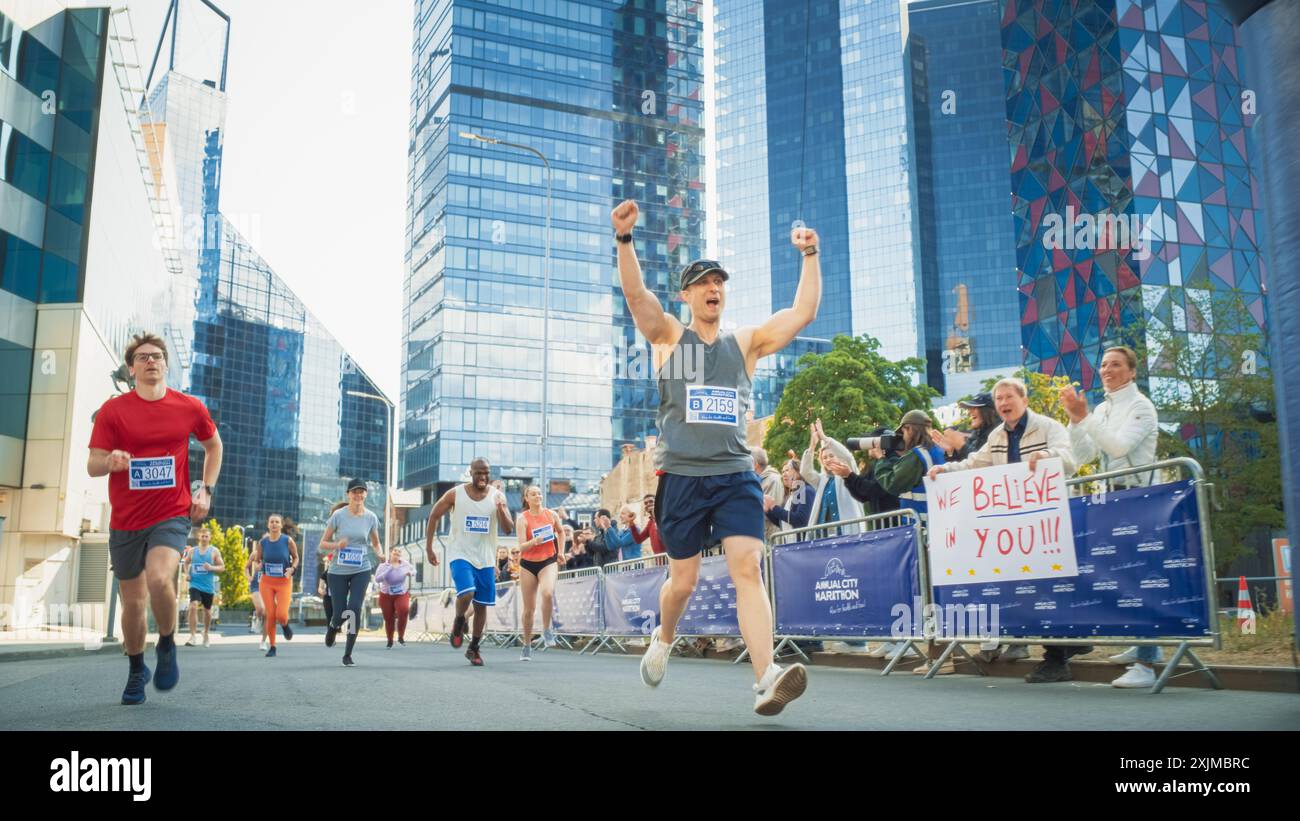 Portrait of a Smiling Group of People Participating in a City Marathon ...