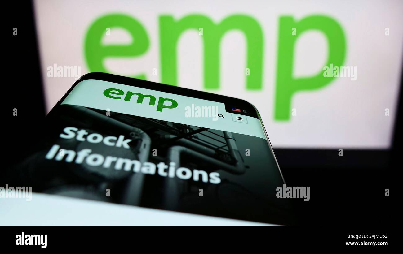 Stuttgart, Germany, 05-22-2022: Mobile phone with webpage of company PT ...