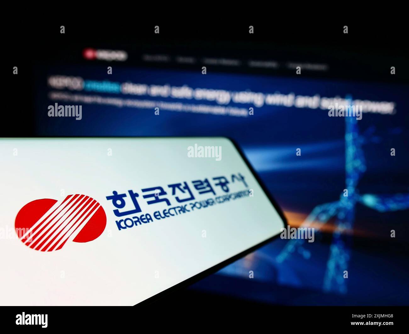 Stuttgart, Germany, 07-24-2022: Cellphone with logo of Korea Electric Power Corporation (KEPCO ...