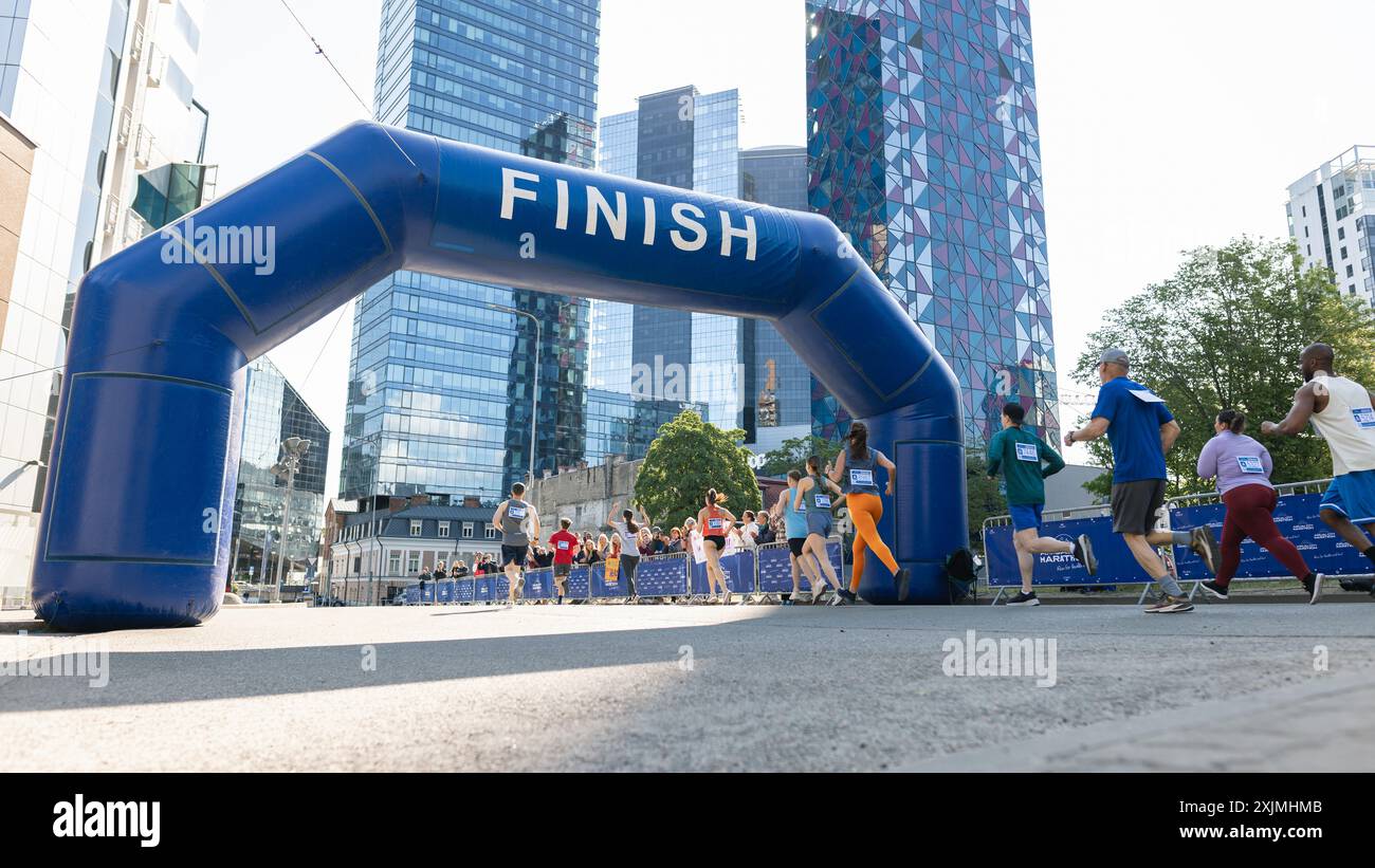 Smiling Group of People Participating in a City Marathon. Wide Shot of ...