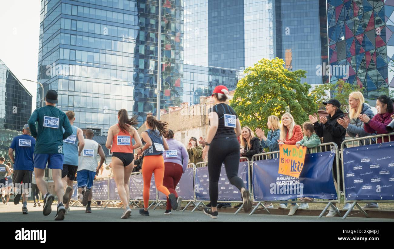 Back View: Diverse Group of Marathon Joggers Competing for the First ...