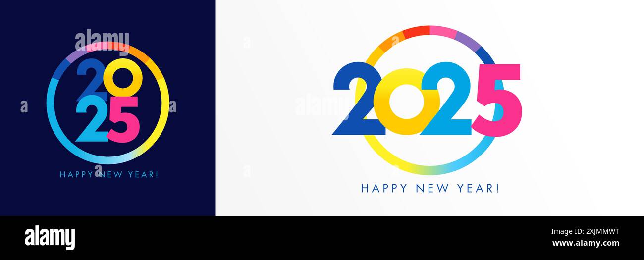 Happy new year 2025, colorful round typography logo design. Color chart ...