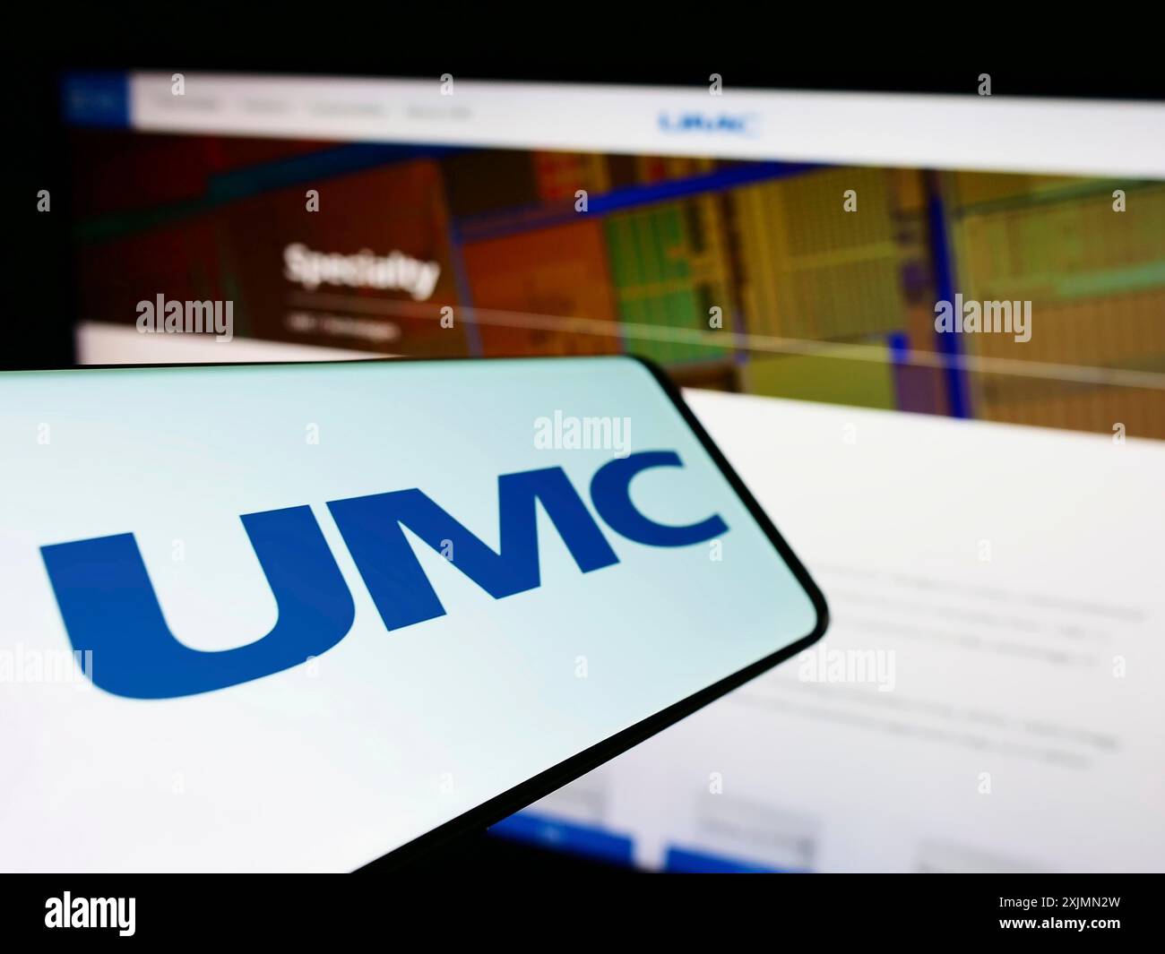 Smartphone with logo of company United Microelectronics Corporation ...