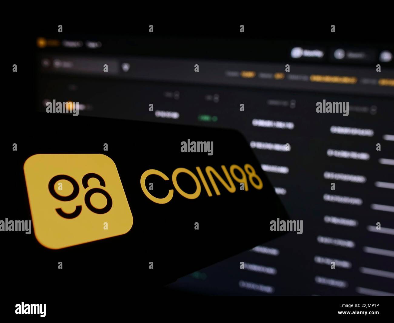 Stuttgart, Germany, 09-24-2022: Mobile phone with logo of blockchain company Coin98 Labs Ltd. on ...