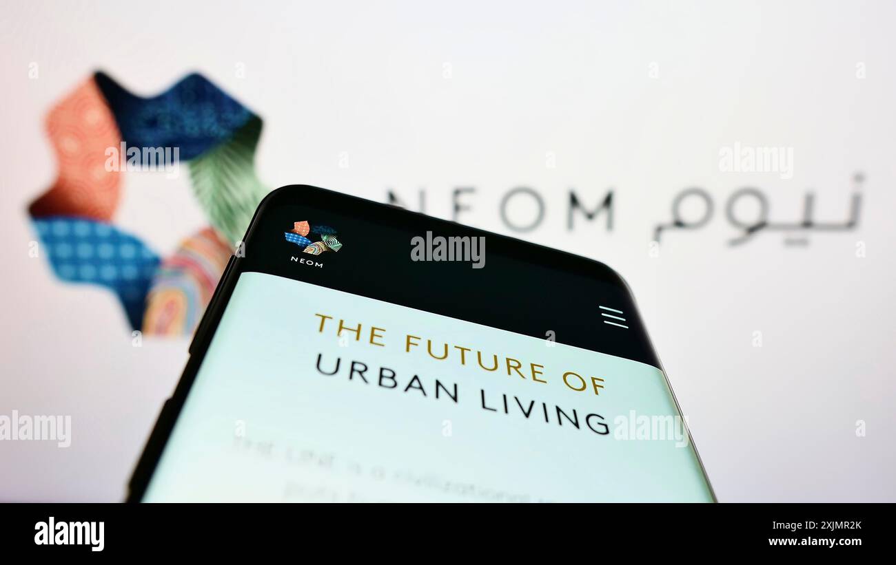Stuttgart, Germany, 10-01-2022: Mobile phone with website of Saudi Arabian property developer ...