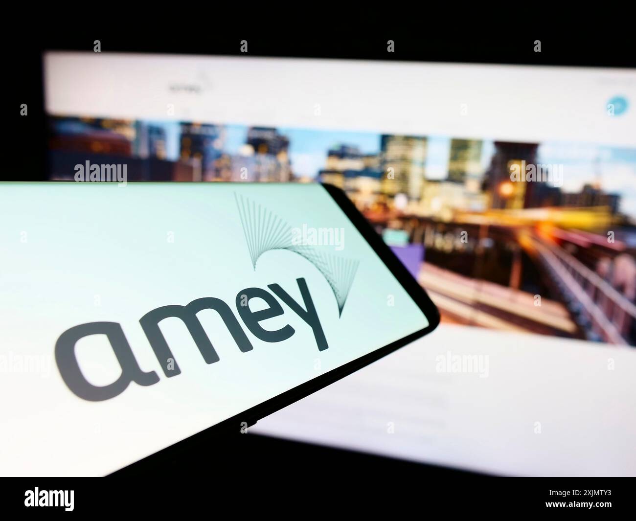 Stuttgart, Germany, 10-23-2022: Mobile phone with logo of British infrastructure company Amey ...