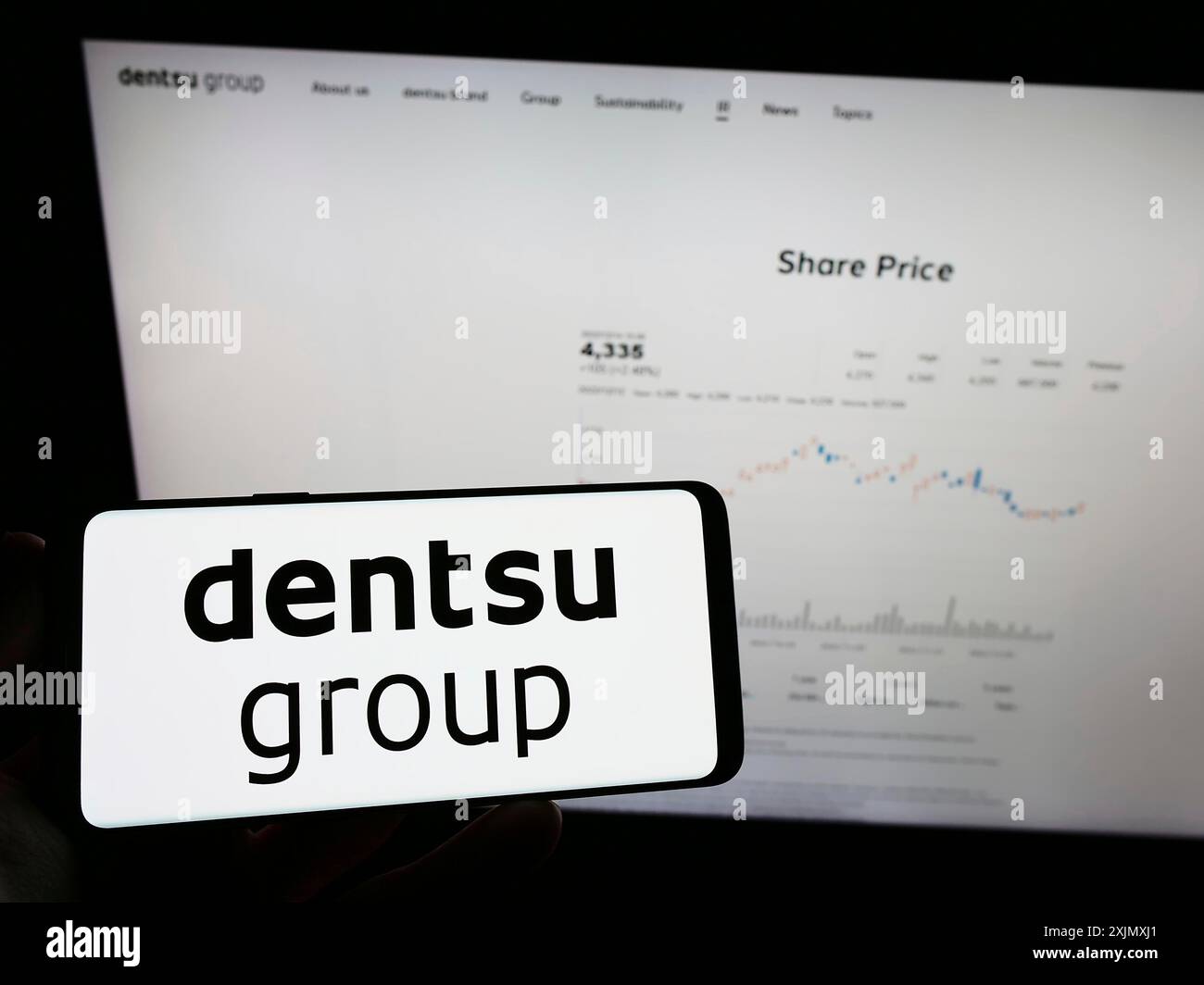 Stuttgart, Germany, 12-14-2022: Person holding mobile phone with logo of Japanese advertising ...