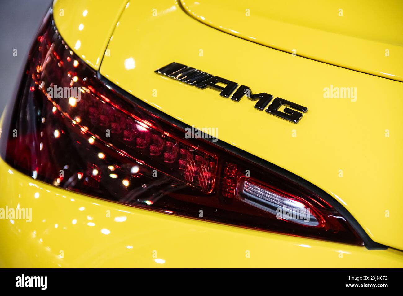 Details of Mercedes Benz SL63 V8 Turbo AMG in yellow is a luxury sports ...