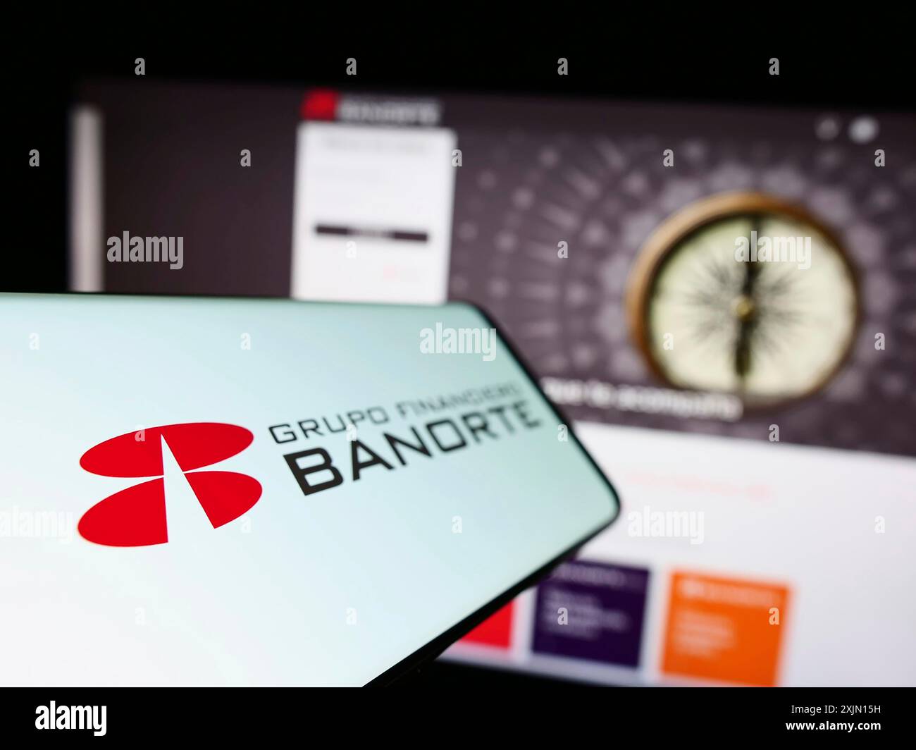 Stuttgart, Germany, 01-27-2023: Cellphone with logo of Mexican banking ...