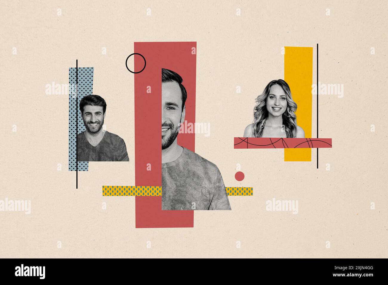 Creative trend collage of young happy people teamwork successful ...