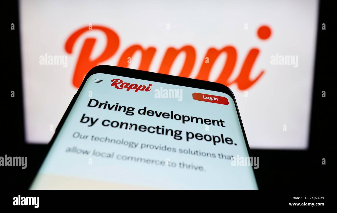 Stuttgart, Germany, 04-02-2023: Mobile phone with website of Colombian food delivery company ...