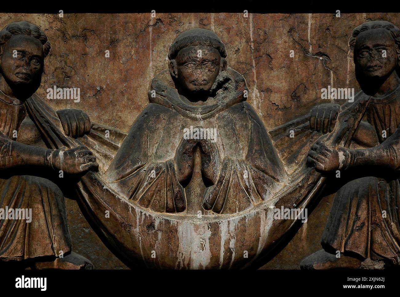 Angels lift a monk to Heaven in a Lombard sculpture on a 1300s AD ...