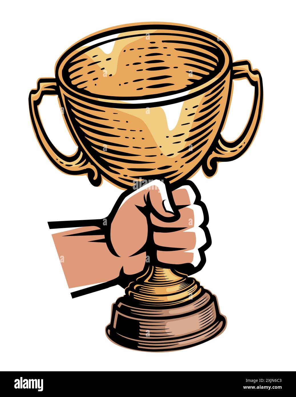 Winner golden cup in hand. Trophy award, prize. Vector illustration ...