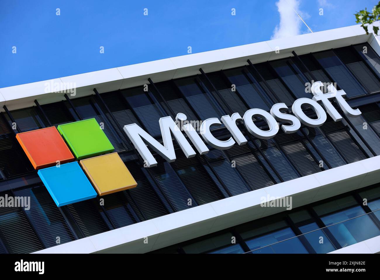 Logo / Schriftzug der Firma Microsoft am 19.07.2024 in München. Durch ein IT-Problem bei den ...