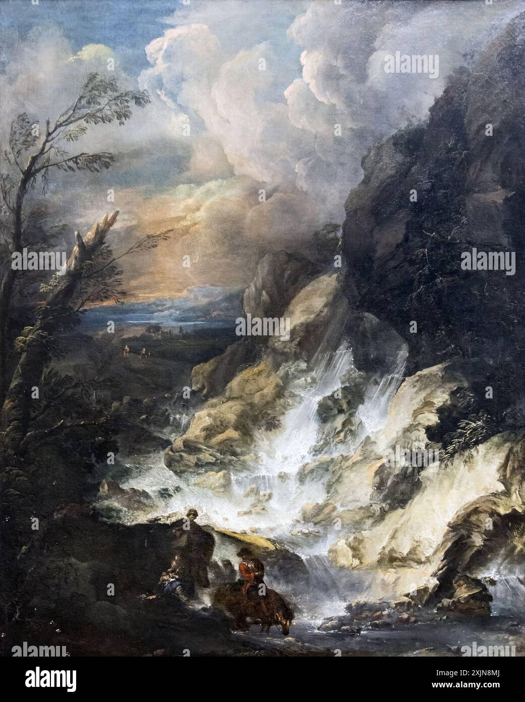 The waterfall painting by Marco Ricci Stock Photo - Alamy