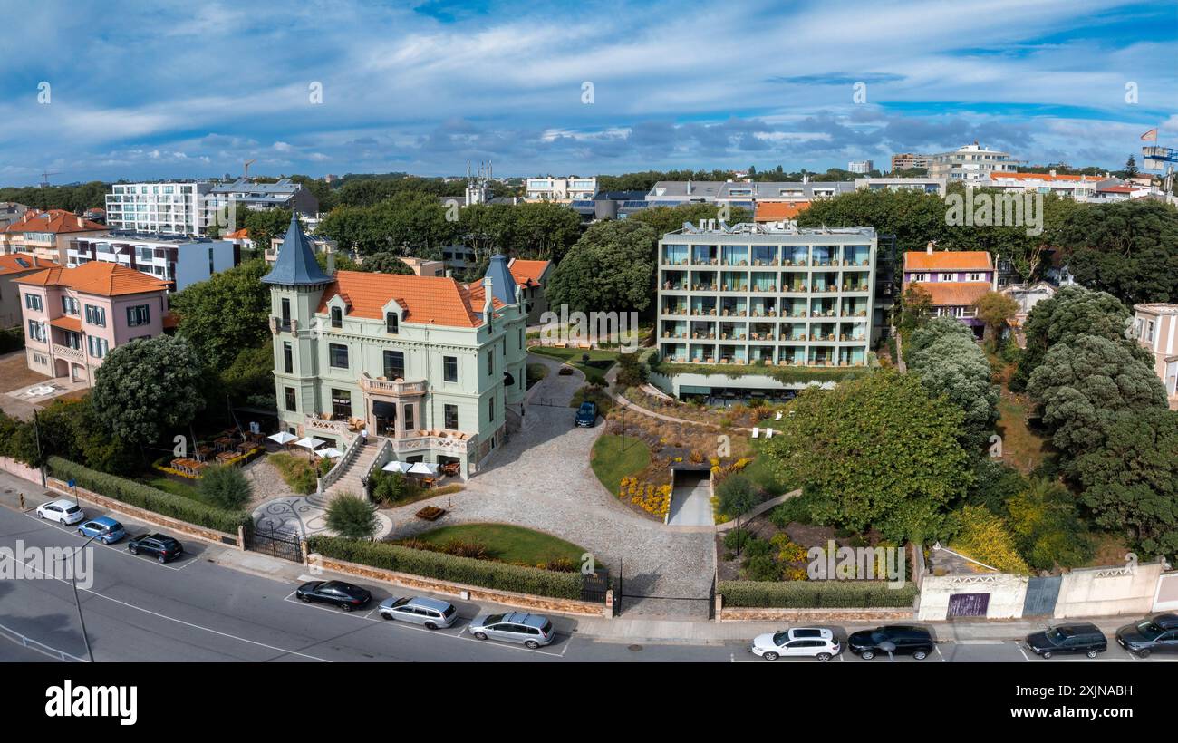 Aerial view of the beautiful luxury hotel villa by the Atlantic ocean ...