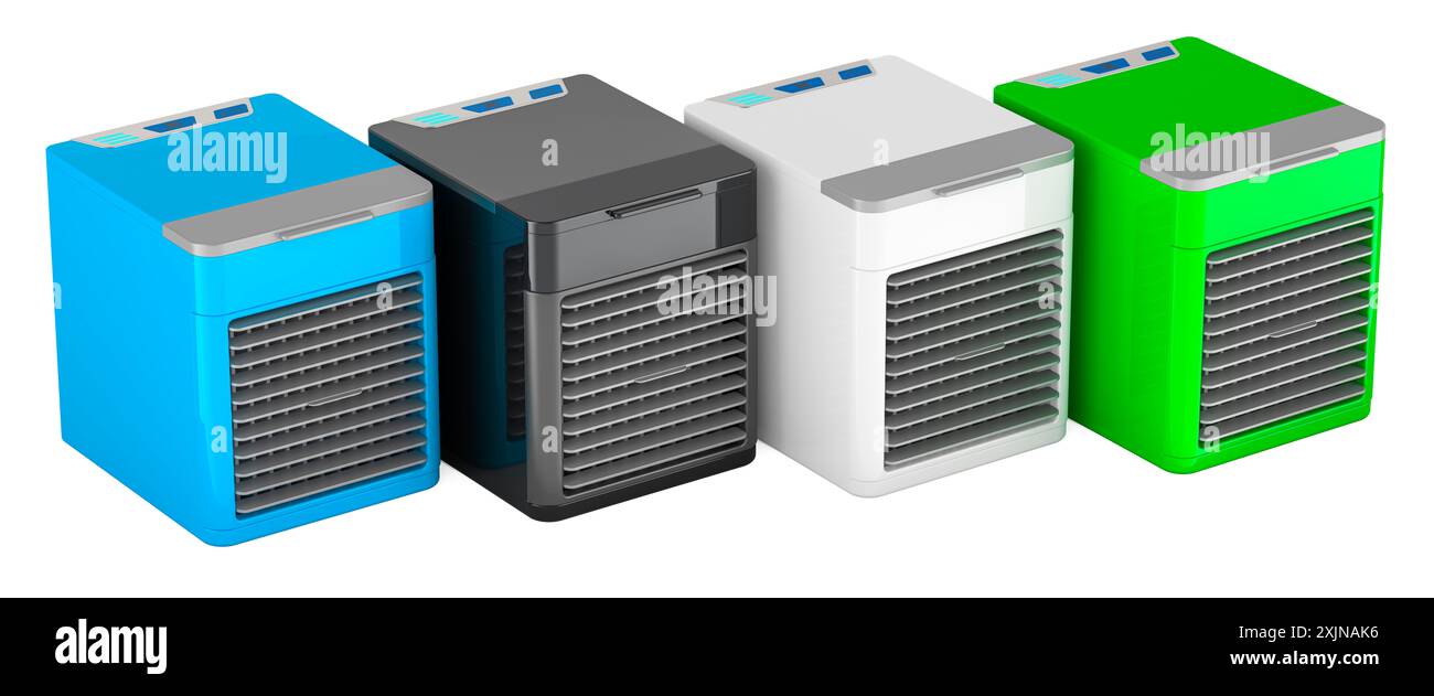 Colored Mini Air Conditioner Fans with USB, 3D rendering isolated on ...