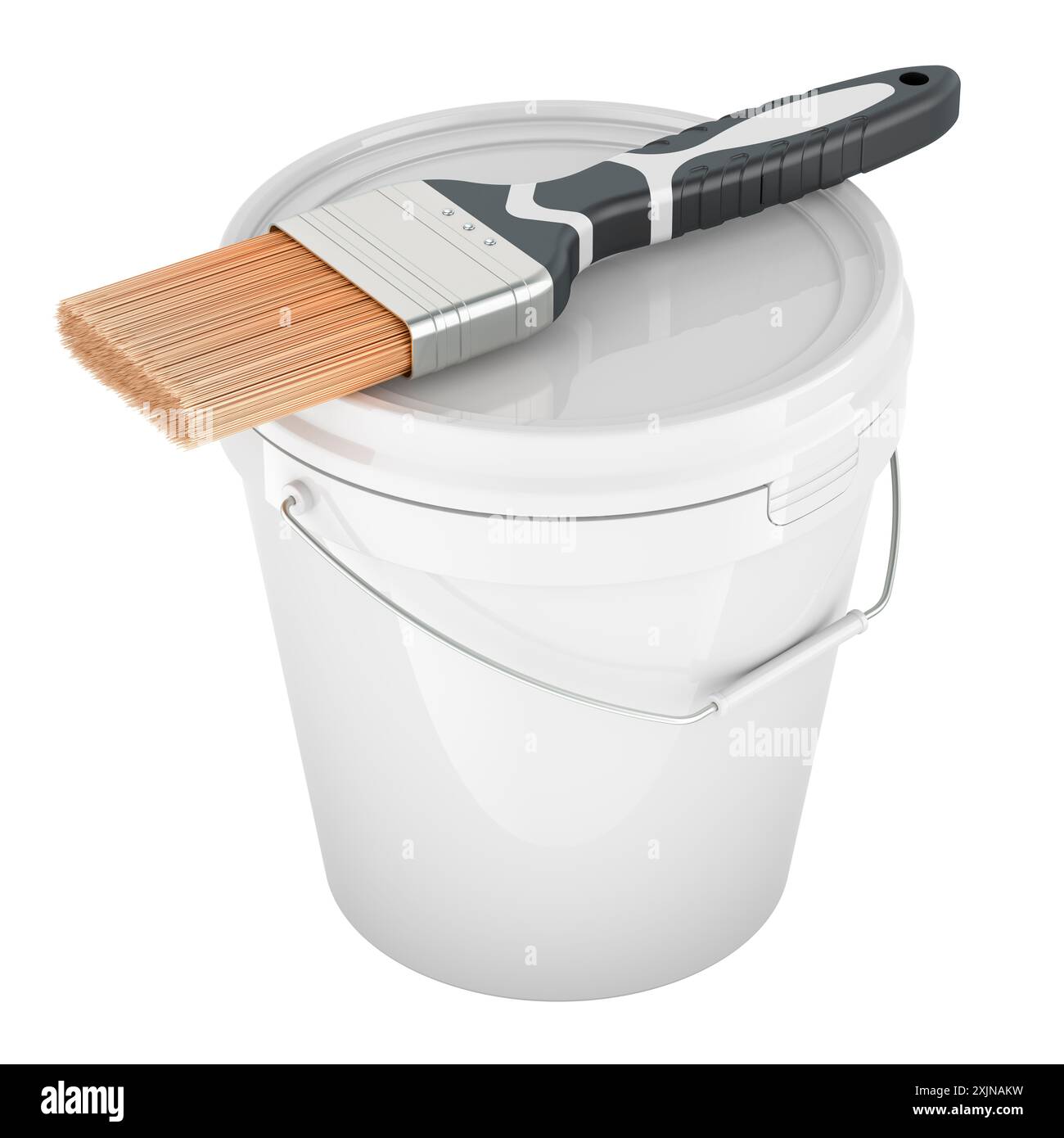 Paint Bucket with paint brush. 3D rendering isolated on white ...