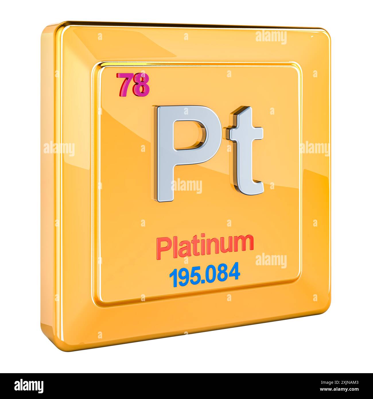Platinum Pt, chemical element sign with number 78 in periodic table. 3D ...
