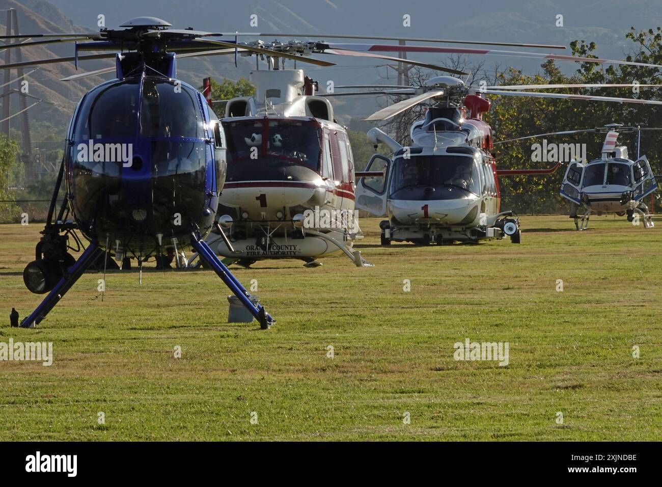 Los Angeles, California, USA - Nov. 4, 2023: Four helicopters ...