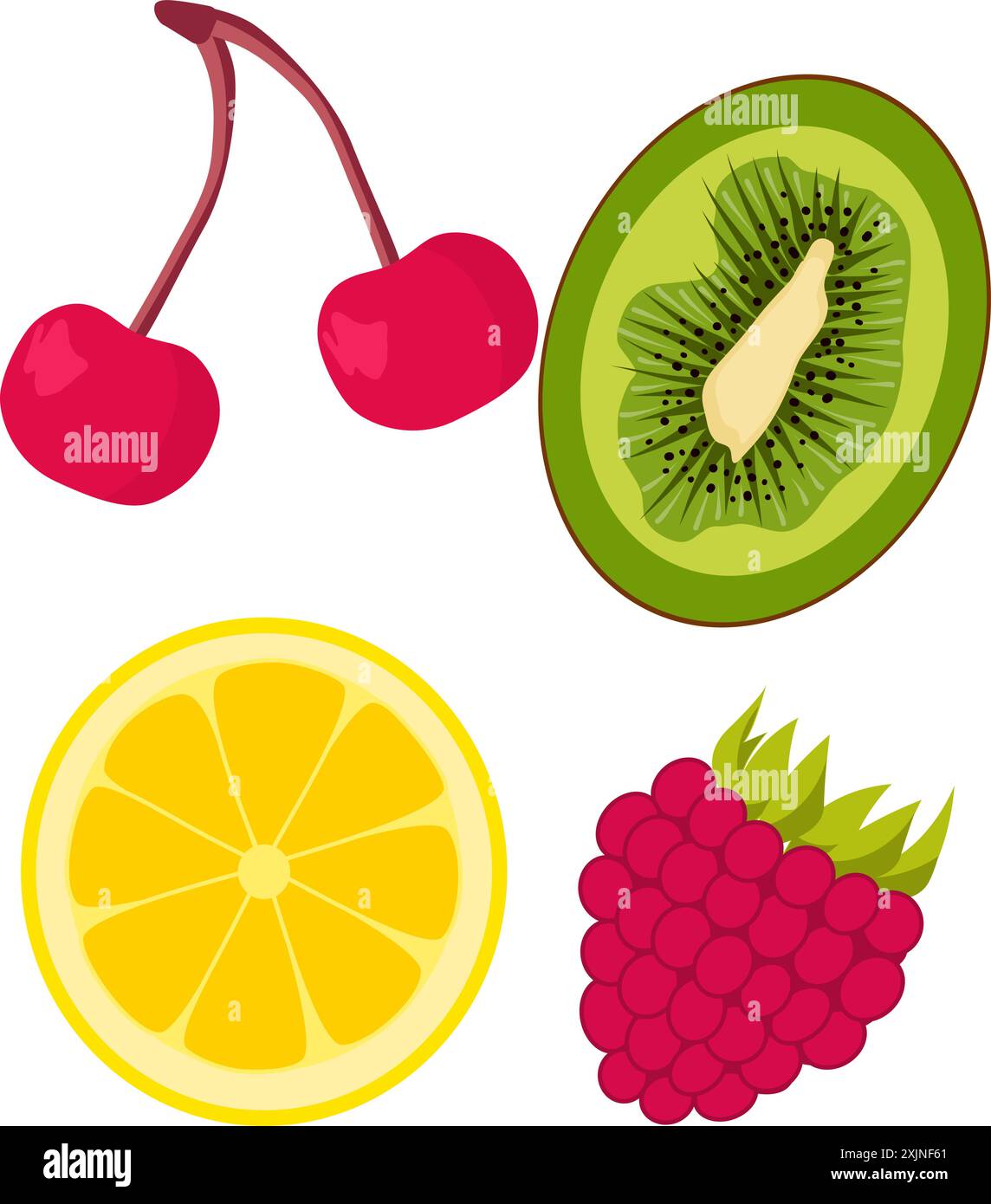 Hand draw vector fruits kiwi lemon cherry raspberry Stock Vector Image ...