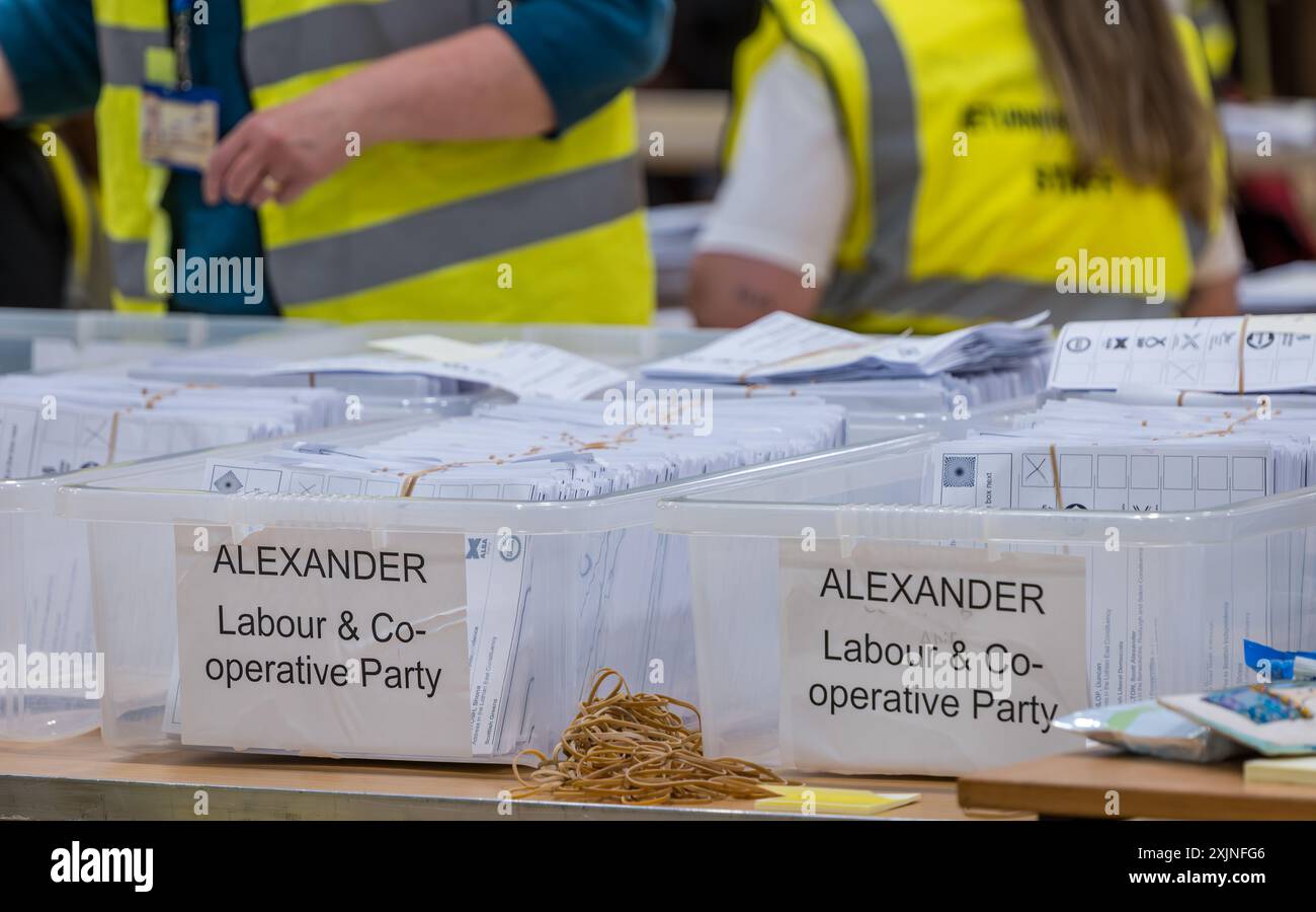 General election 2024 count for Lothian East constituency with boxes of ...