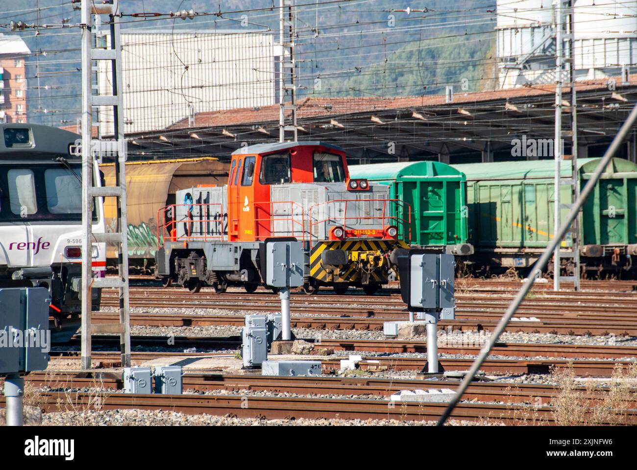 Locomotive and freight vehicles in Spain Stock Photo - Alamy