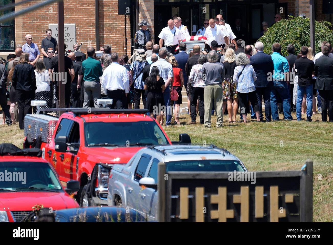 The casket of Cory Comperatore is carried from the Cabot United ...