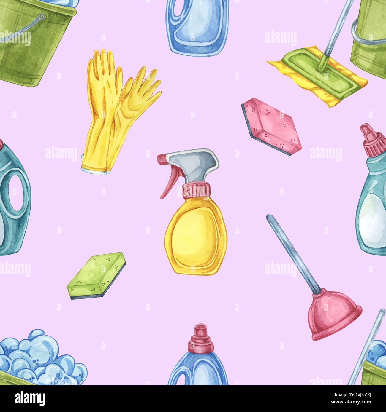 Housekeeping tools seamless pattern with cleaning items like gloves ...