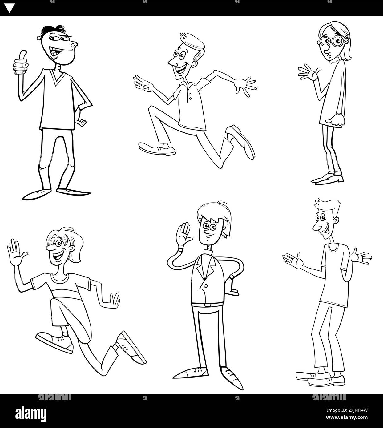 Cartoon illustration of men or guys comic characters set coloring page ...