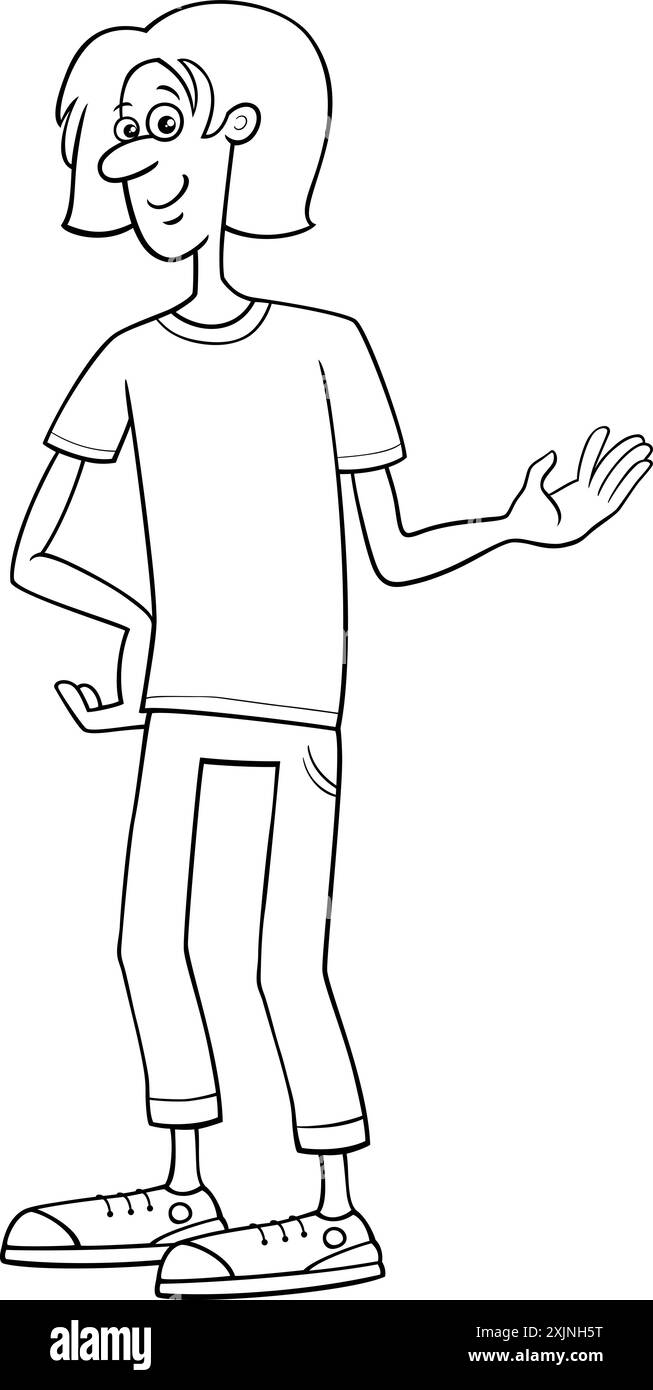 Cartoon illustration of happy young man or guy comic character coloring ...