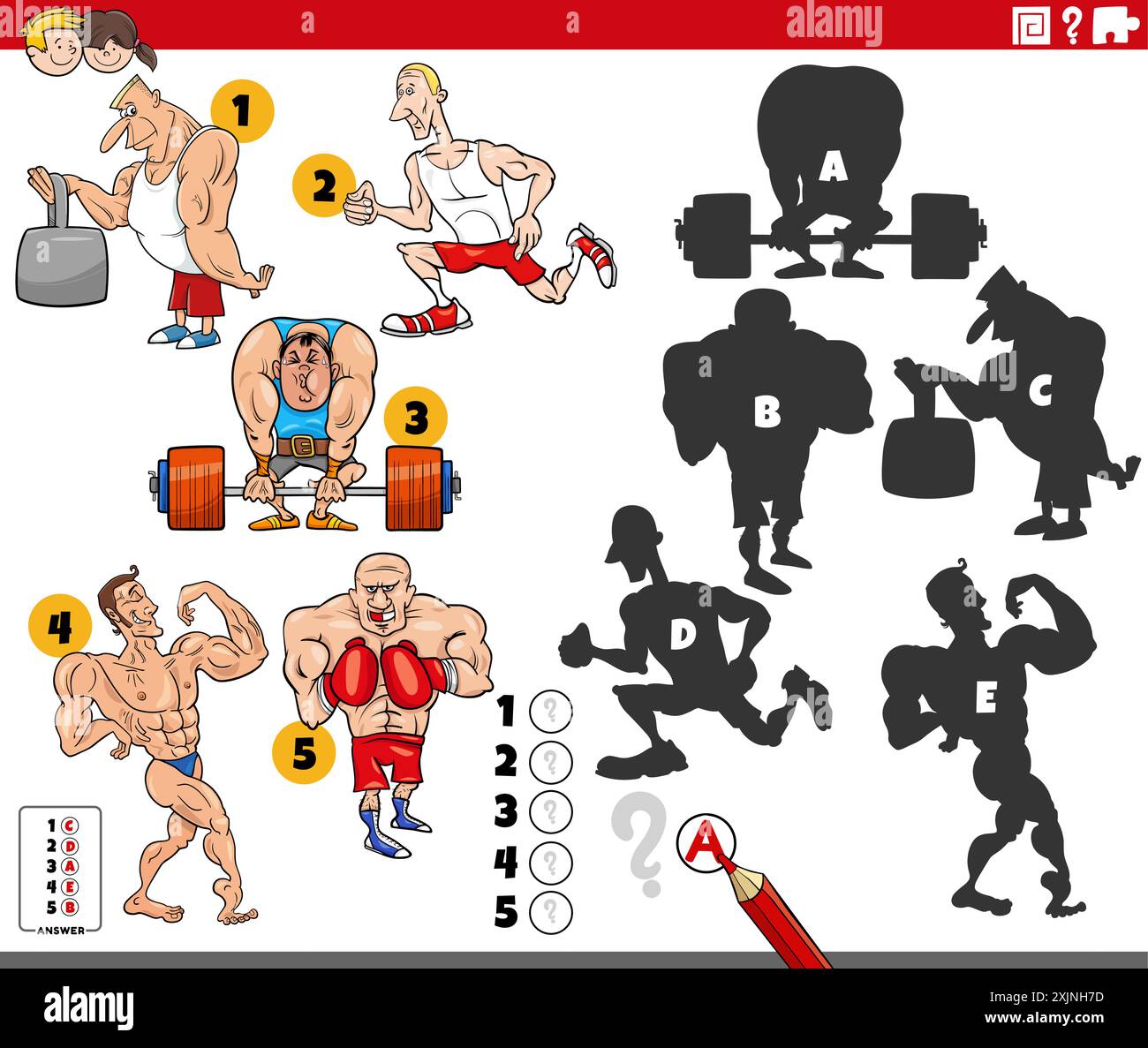 Cartoon illustration of finding the right shadows to the pictures ...