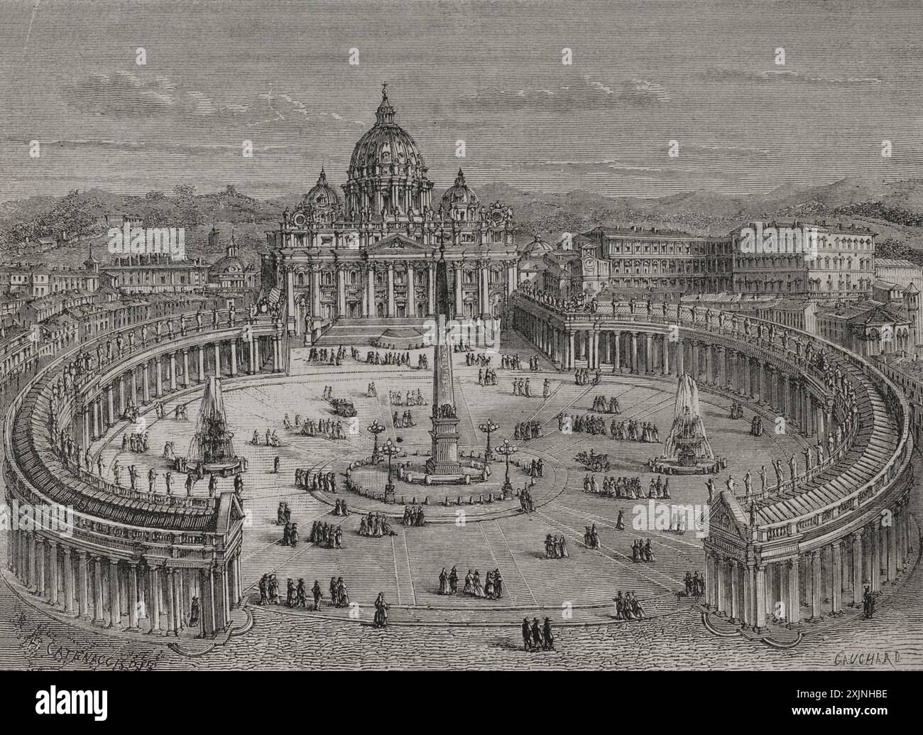 Vatican City. St. Peter's Square. Drawing by H. Catenacci. Engraving by ...