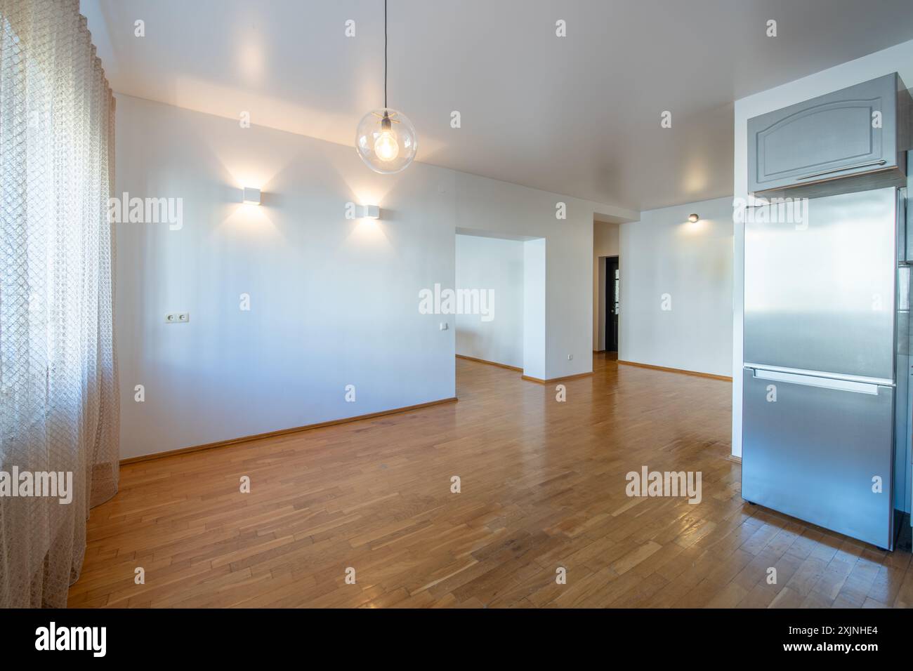 Classic Home Open Space Kitchen Interior. Wooden Floor, Minimalistic ...