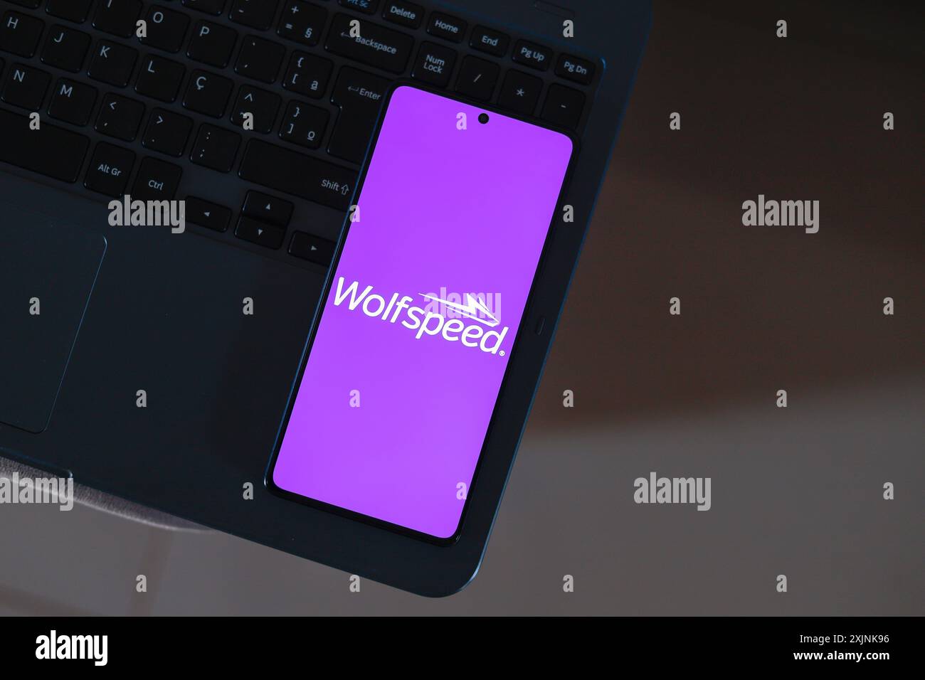 In this photo illustration, the Wolfspeed, Inc. logo is displayed on a ...