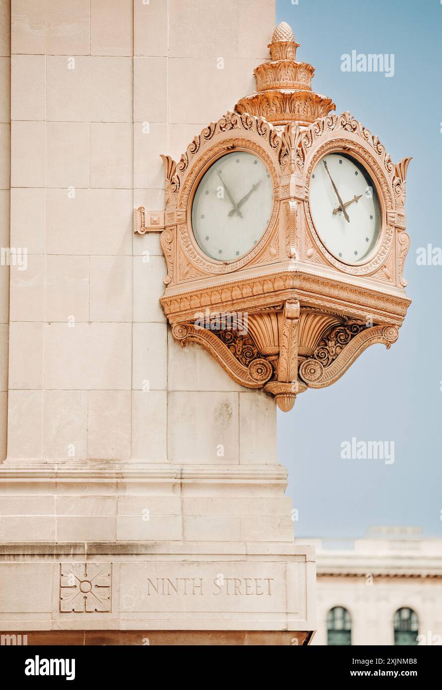 Old post office bas relief c gilded clock in Philadelphia, Pennsylvania ...
