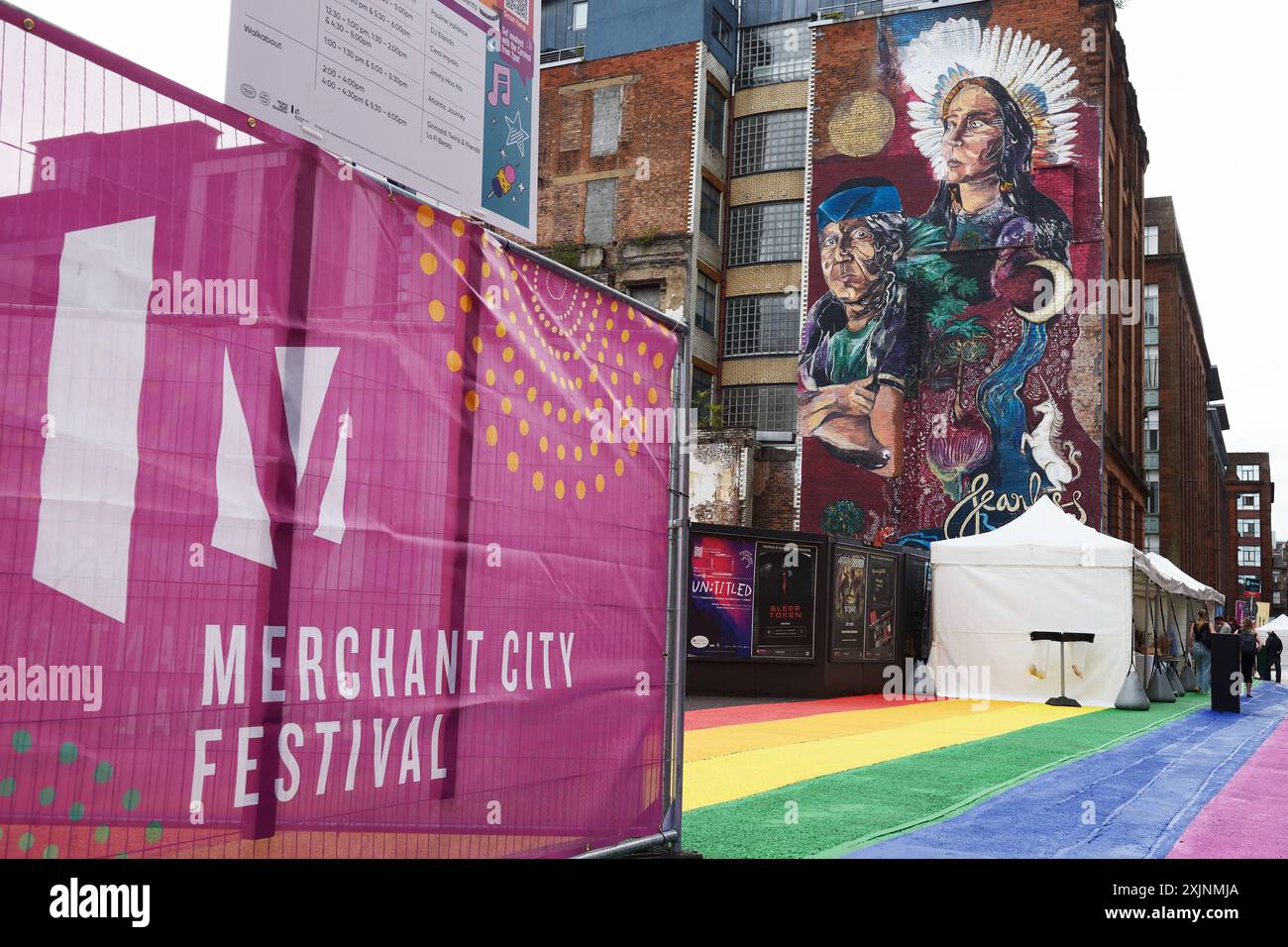 Glasgow - July 19th 2024: Rainbow colours painted on the street for ...