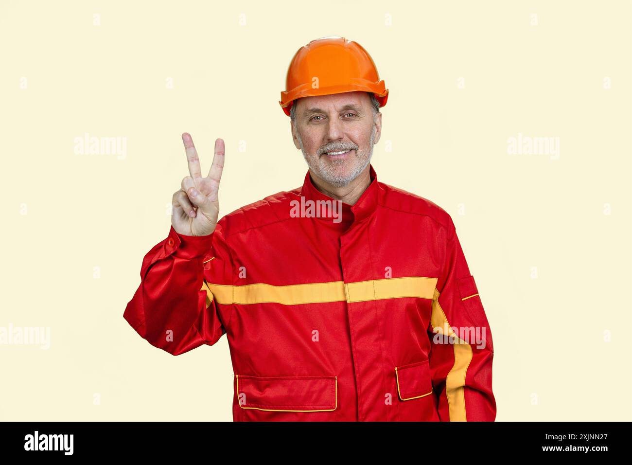 Construction worker shows sign hi-res stock photography and images - Alamy