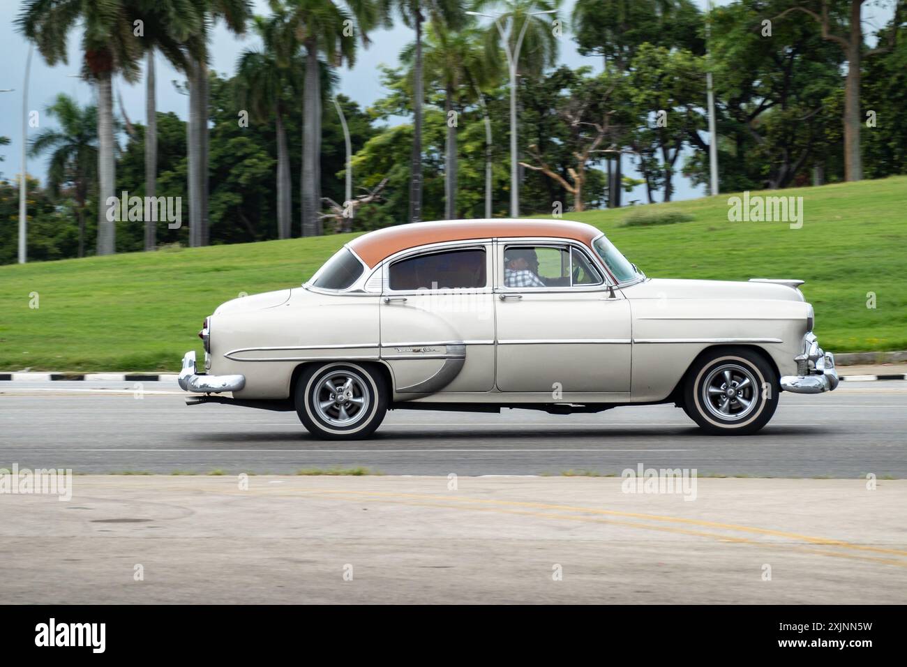 HAVANA, CUBA - AUGUST 28, 2023: Bright Chevrolet BelAir 1953 car in ...