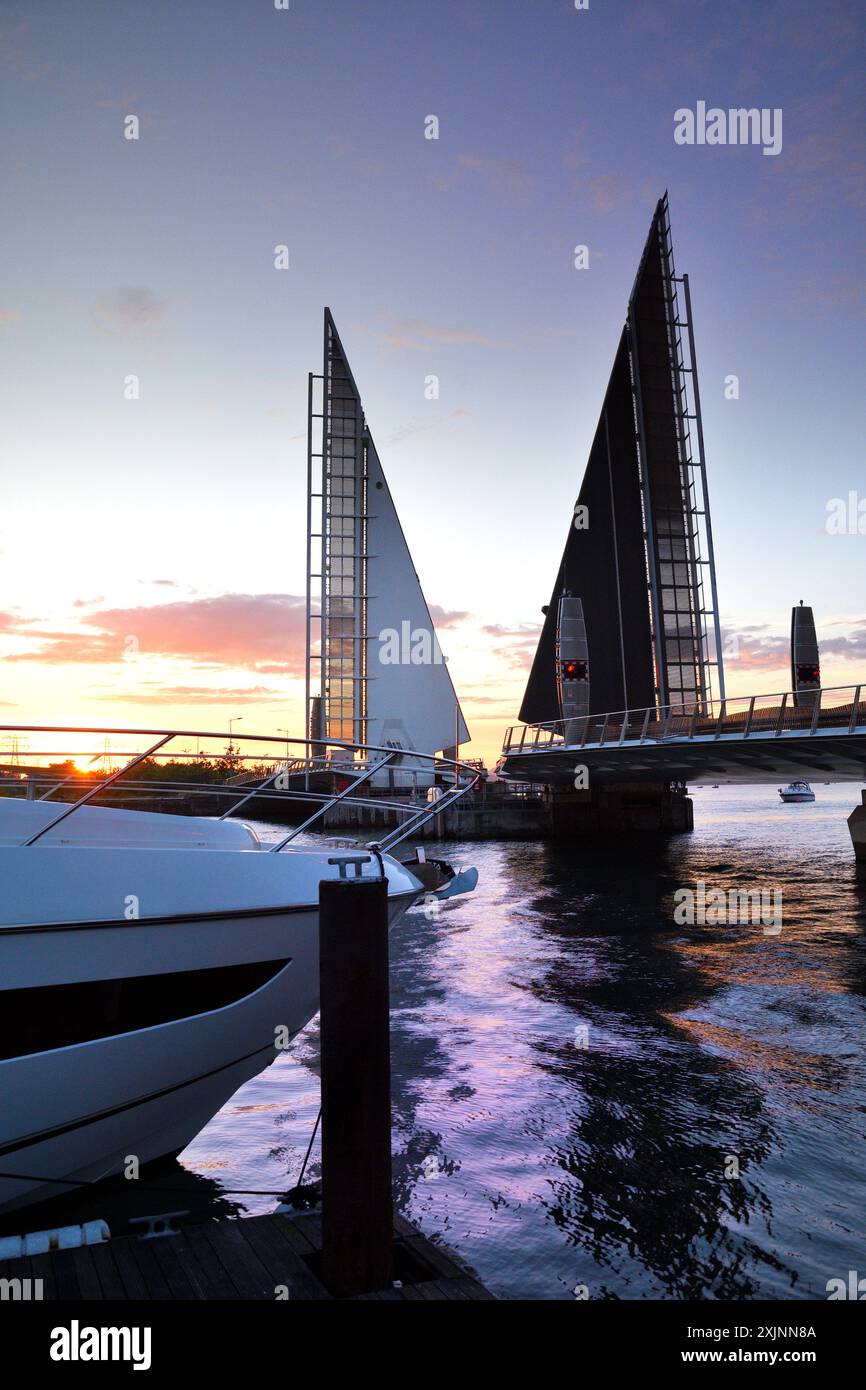 The Twin Sails Road Bridge also known as The Second Harbour Crossing is a double leaved bascule ...