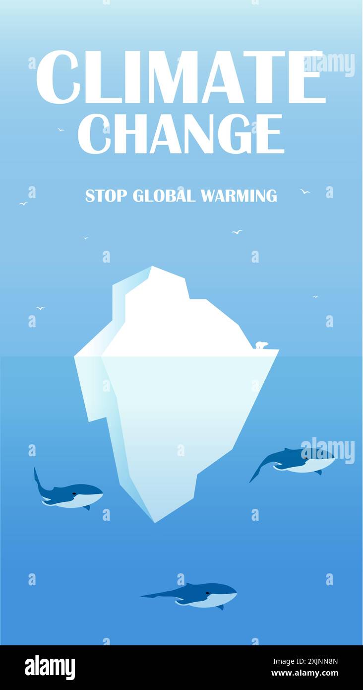 Climate change, floating iceberg banner template. Global warming ...