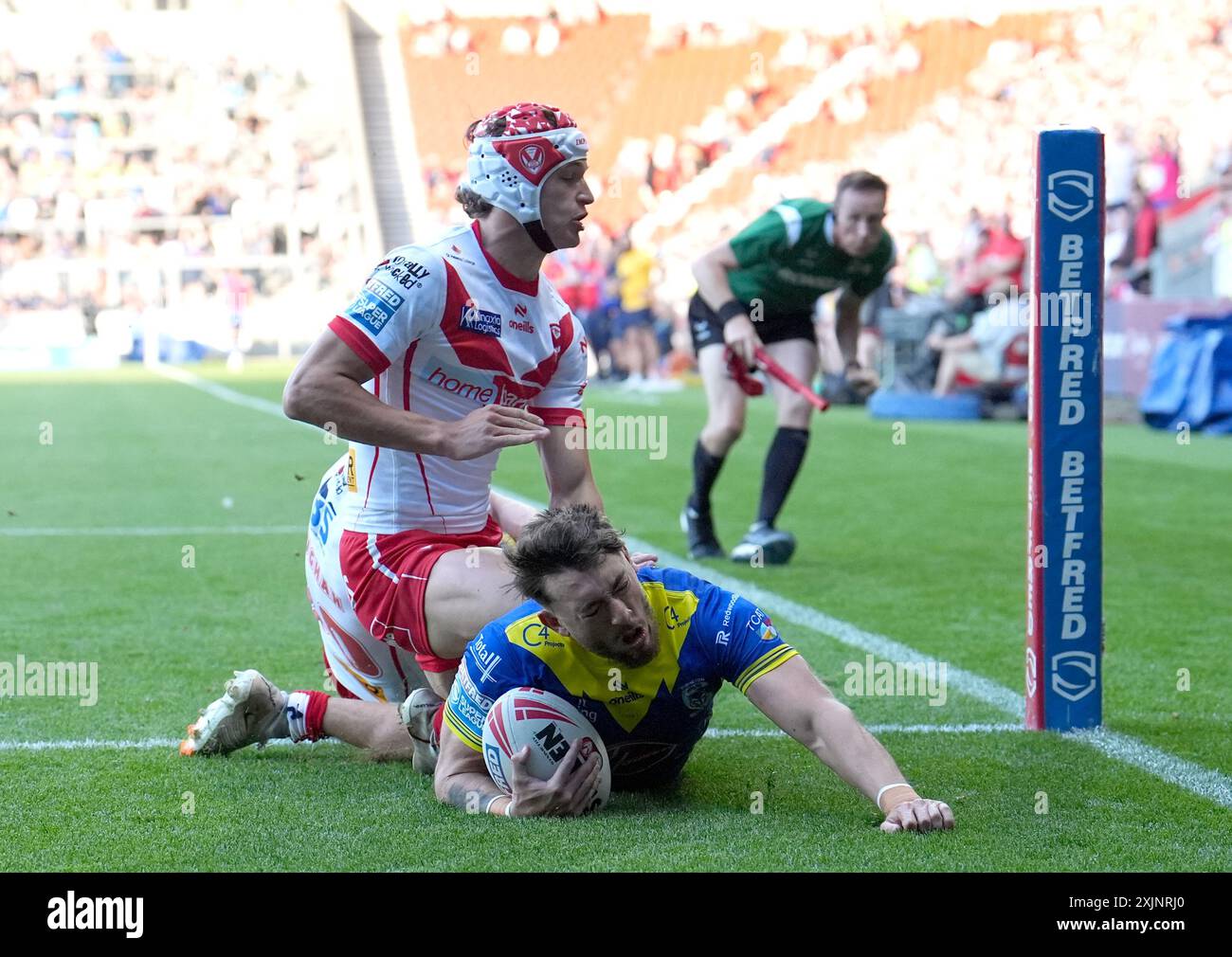 Warrington Wolves' Matty Ashton scores their side's first try of the ...
